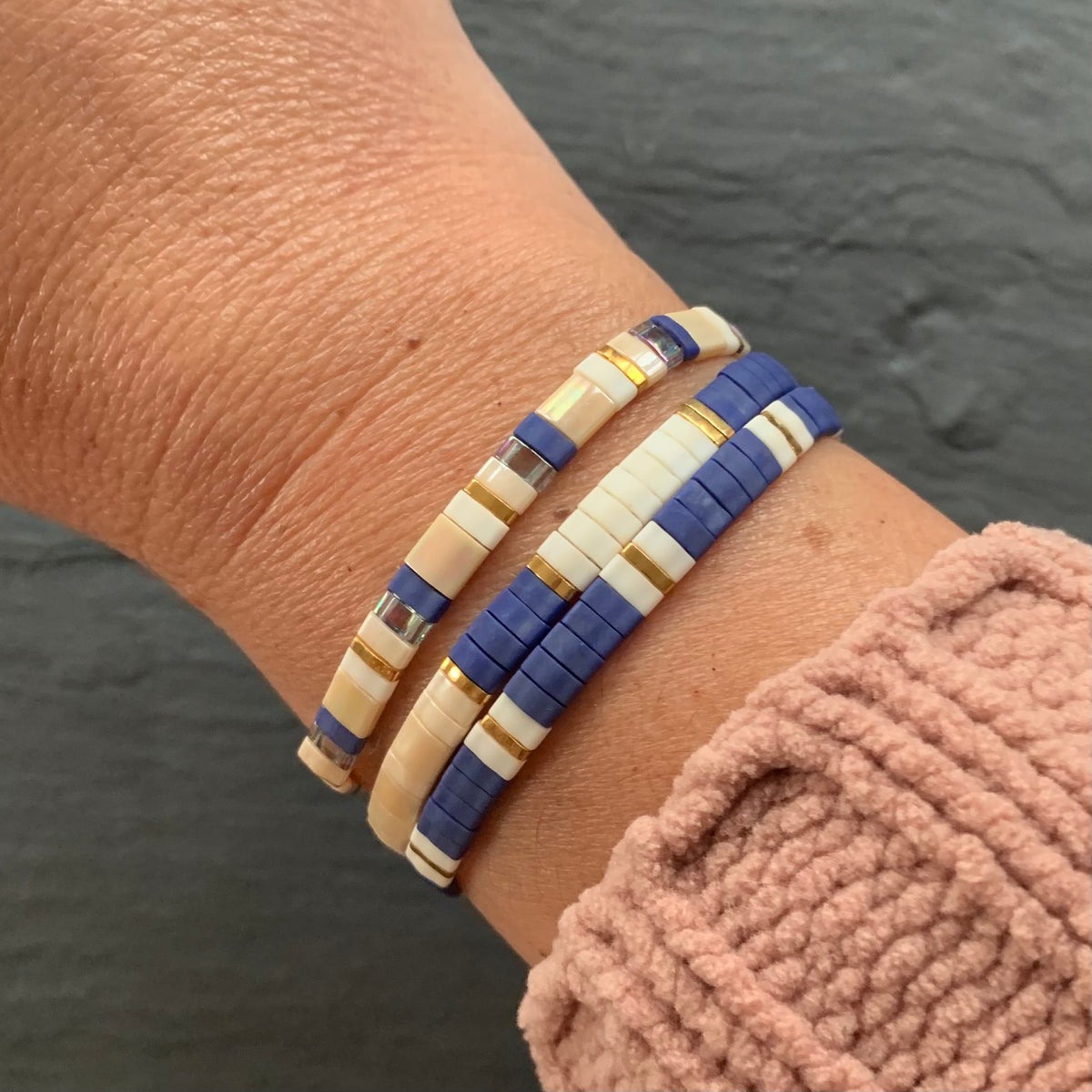 Stretch Tile Bracelet - Navy Mix| Handmade by Libby & Smee