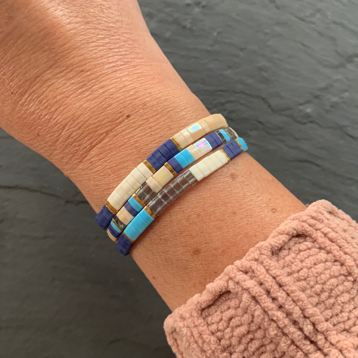 Stretch Tile Bracelet -Sky Colorblock | Handmade by Libby & Smee