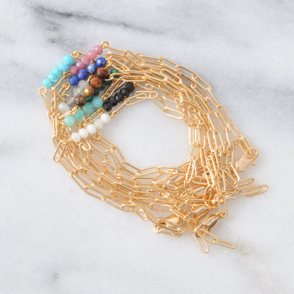 Gemstone Paper Clip Chain Link Bracelets