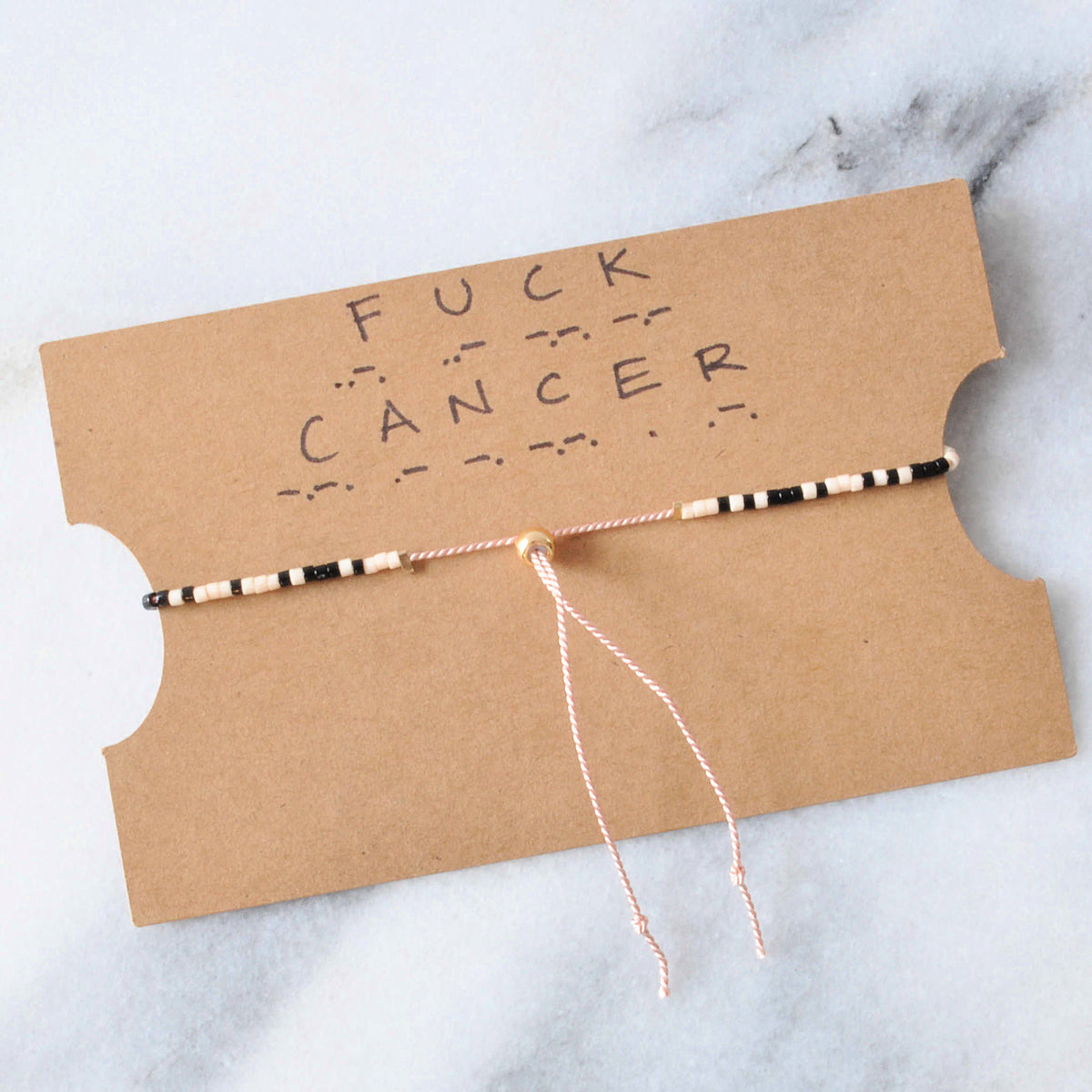 F*CK CANCER Morse Code String Bracelet | Handmade by Libby & Smee